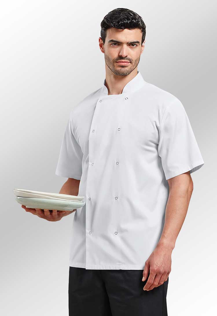Studded Front Short Sleeve Chef's Jacket - The Work Uniform Company