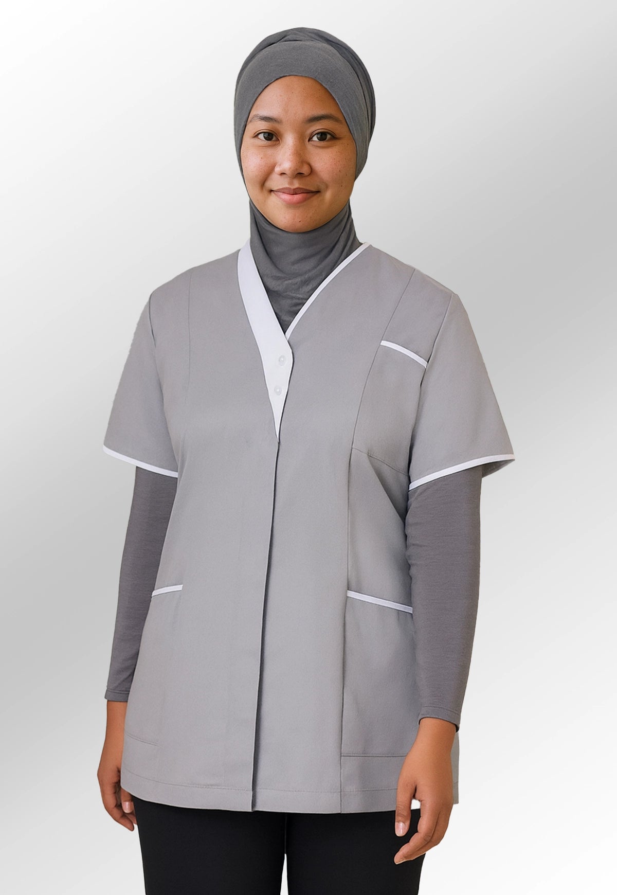 8200 Tonia V-Neck Ladies Tunic (Black/Grey) – The Work Uniform Company