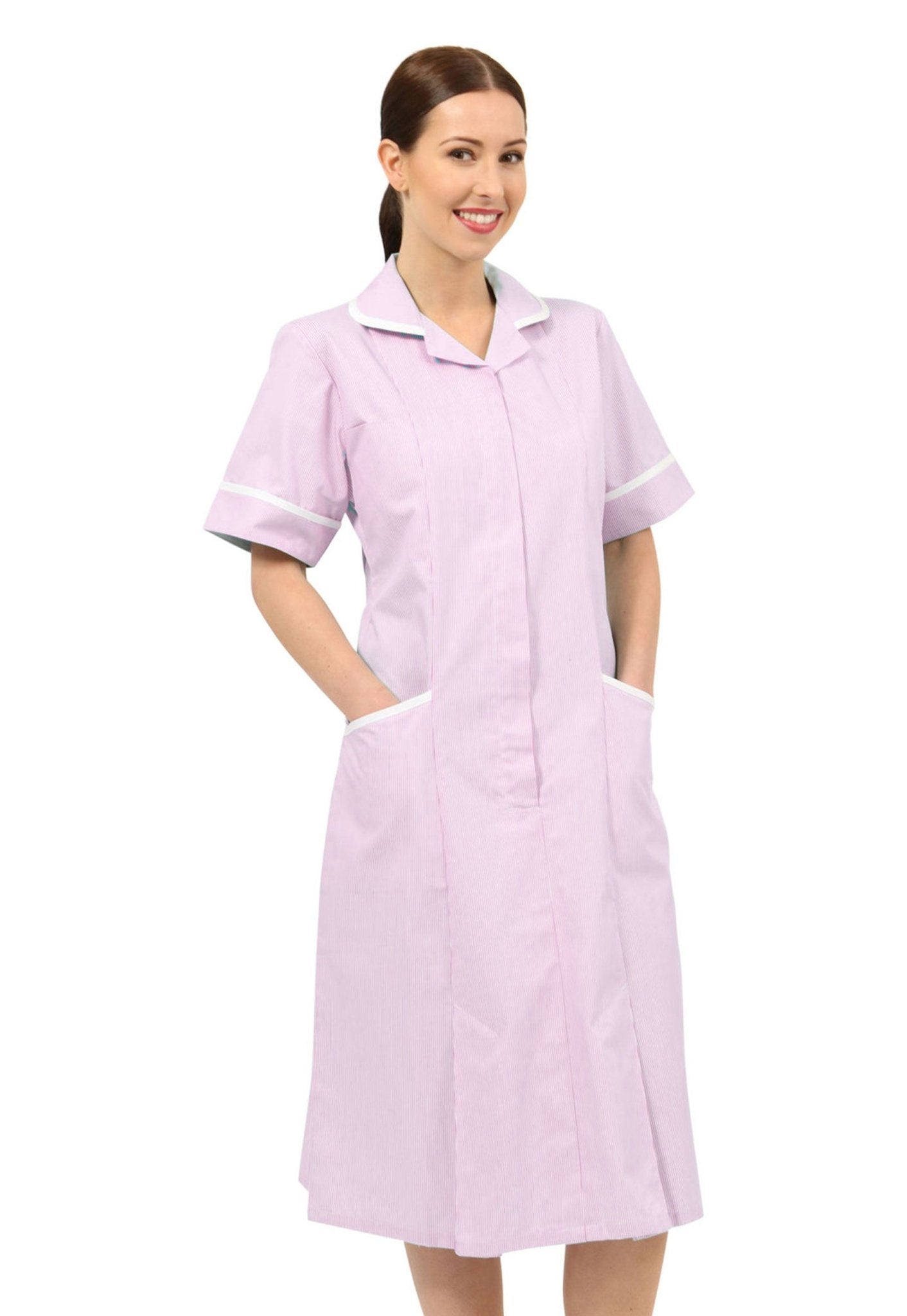 Pink or Lilac White Stripe Nurse Dress - The Work Uniform Company