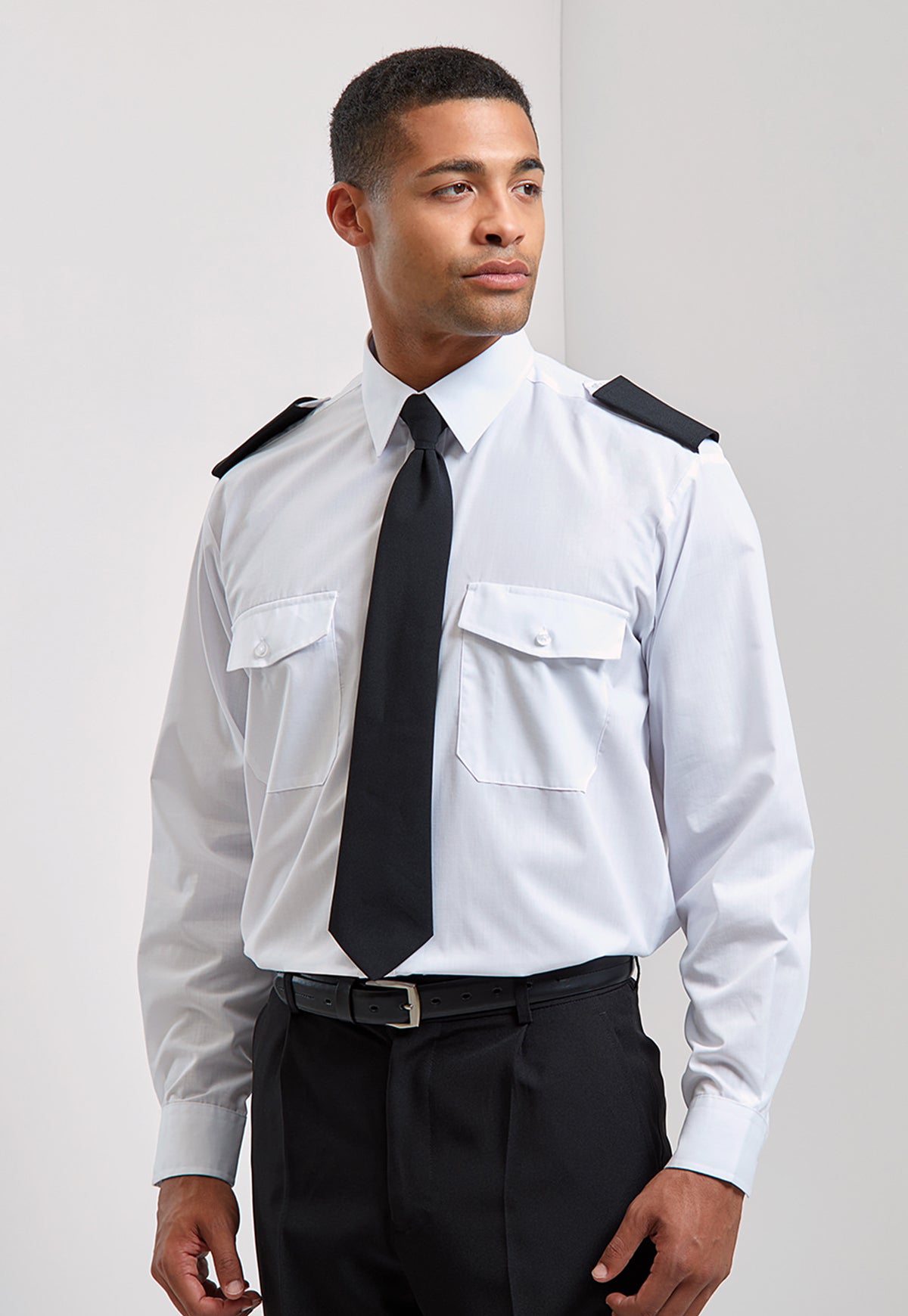 Long Sleeve Pilot Shirt - Black|Light Blue - The Work Uniform Company